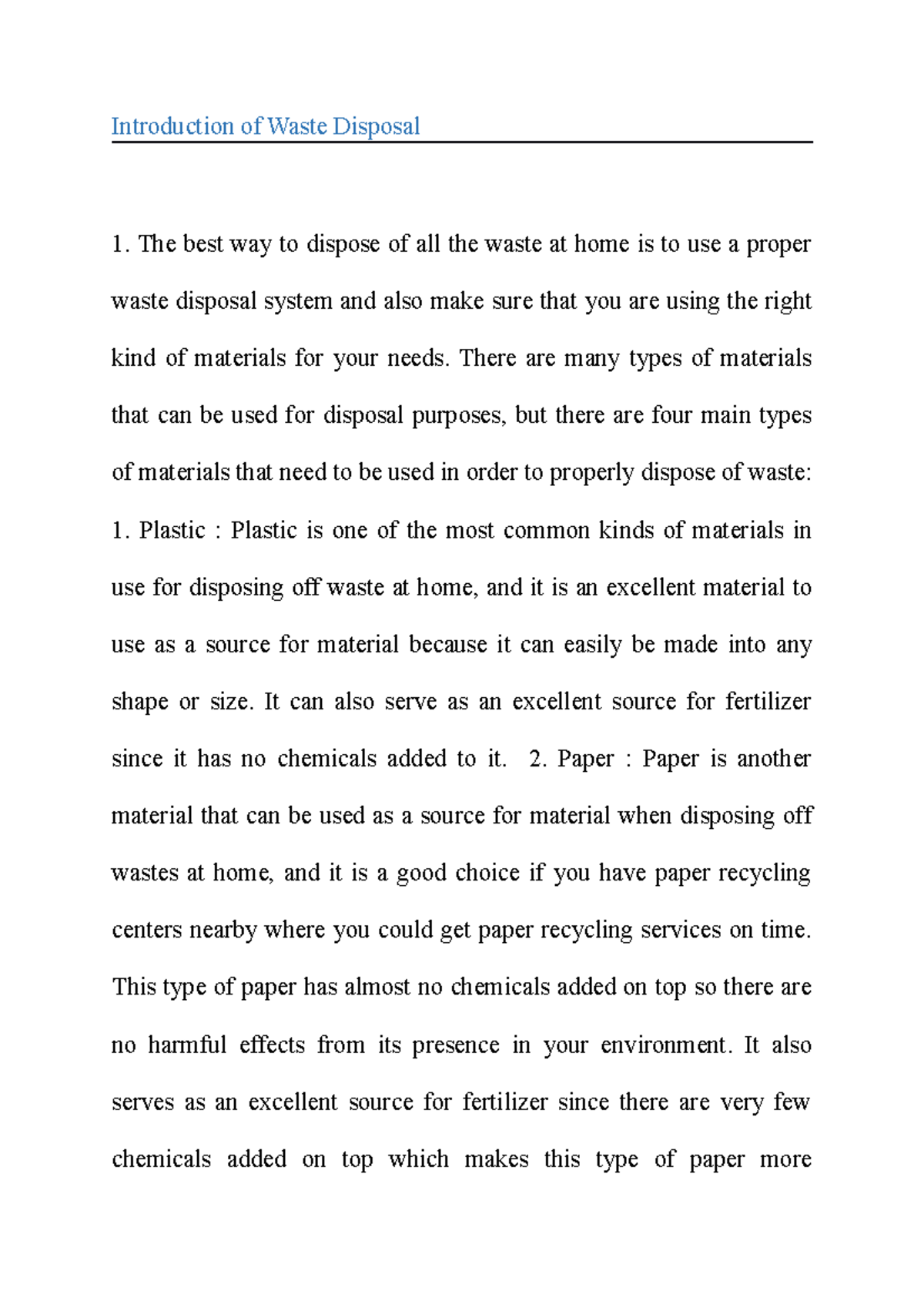 Introduction of Waste Disposal - There are many types of materials that ...