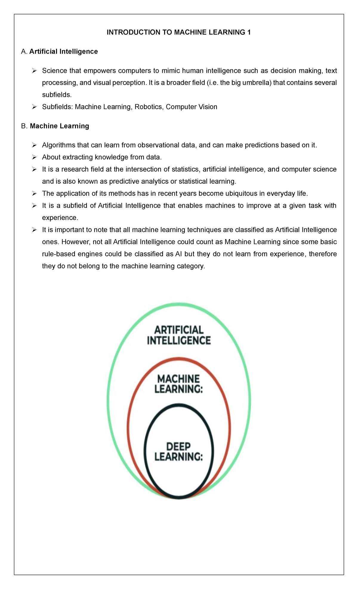 Machine learning - INTRODUCTION TO MACHINE LEARNING 1 A. Artificial ...