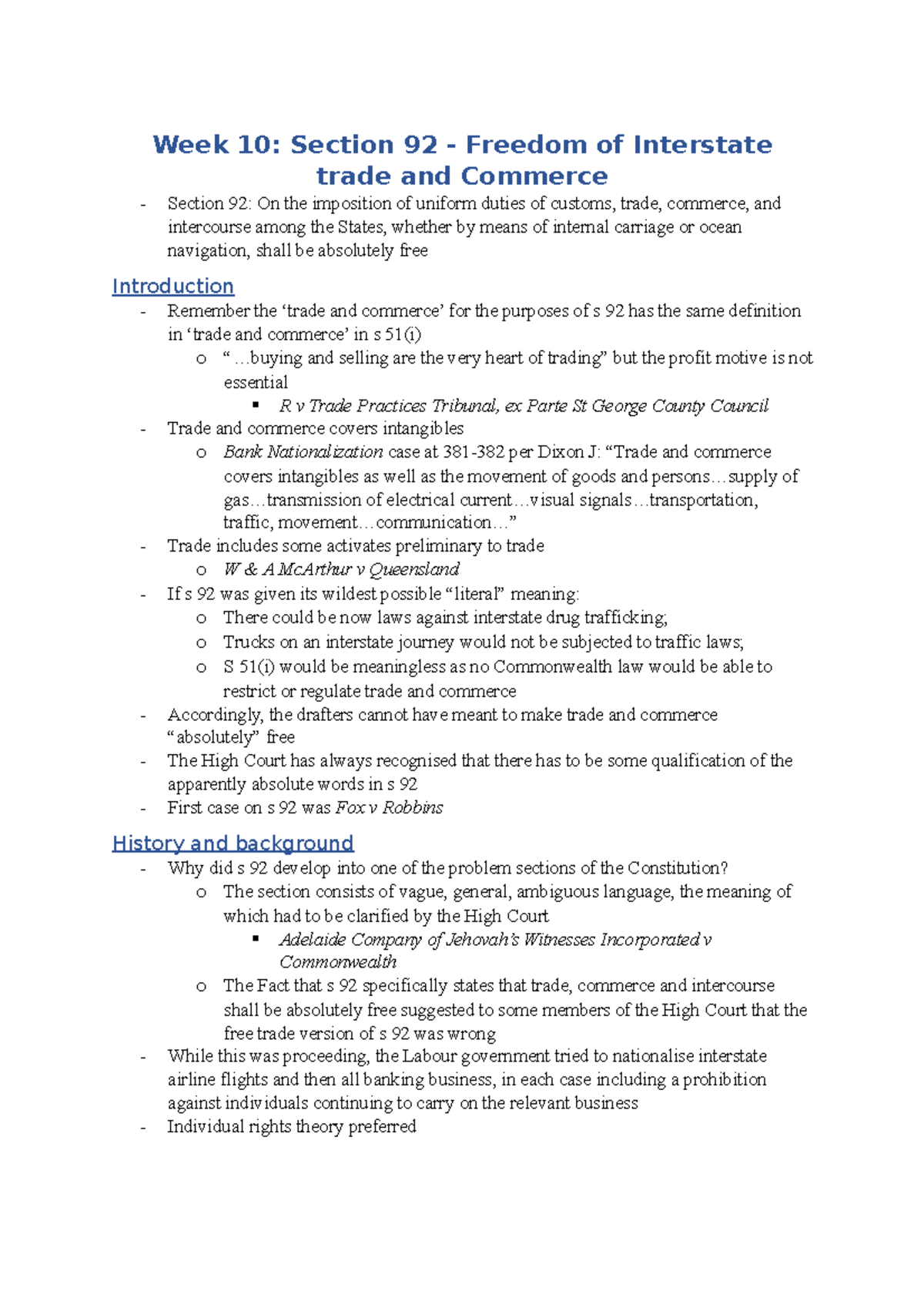 Freedom of interstate trade and commerce - Week 10: Section 92 ...