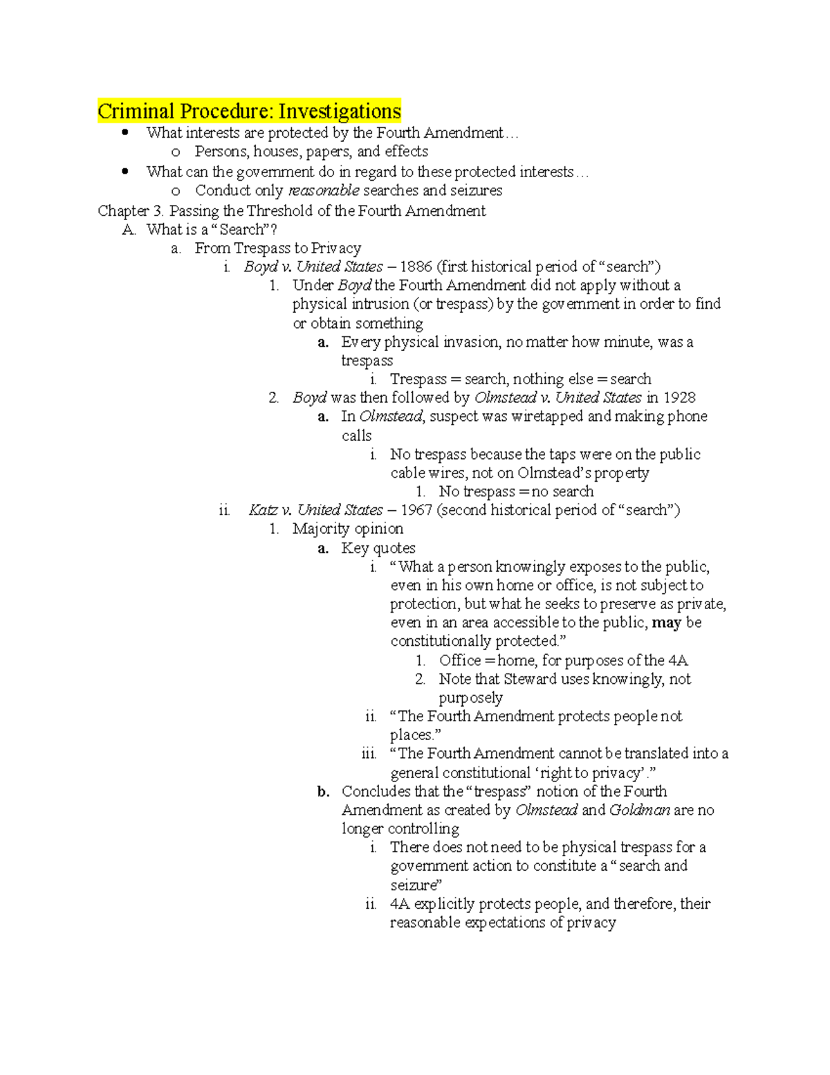 Criminal Procedure notes - Criminal Procedure: Investigations What ...