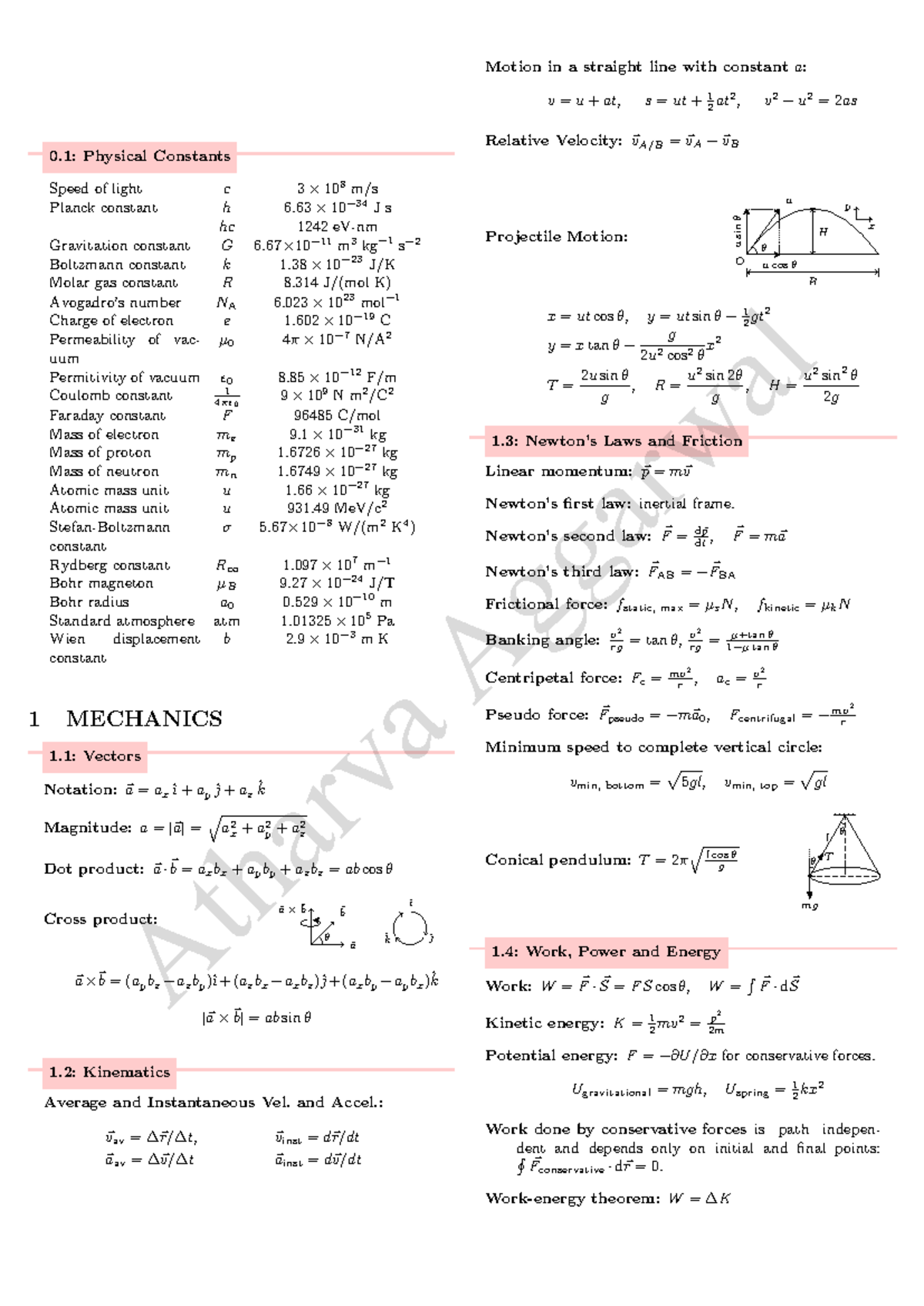 Physics Formula-1 - 0: Physical Constants Speed of light c 3 × 108 m/s ...