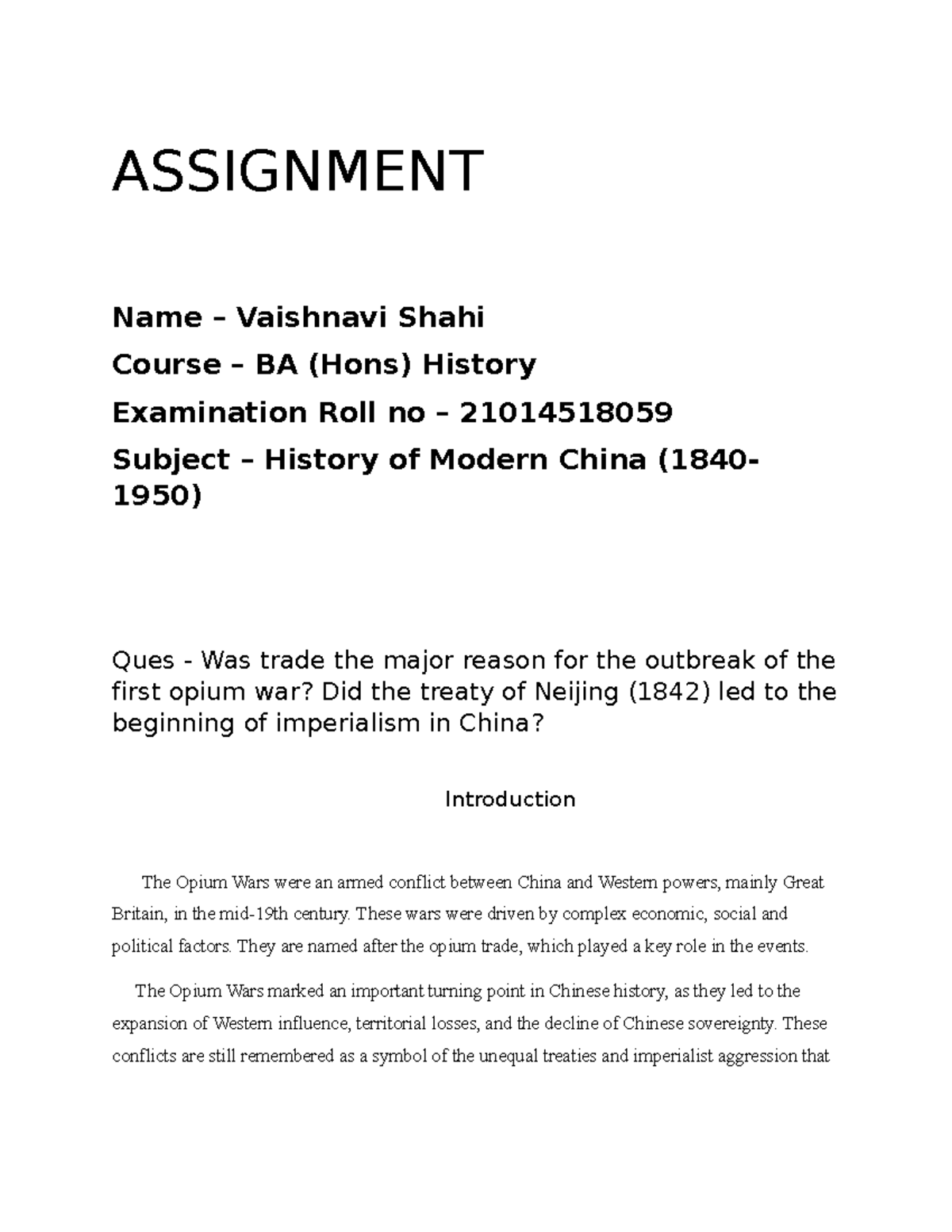 Document - Notes - ASSIGNMENT Name – Vaishnavi Shahi Course – BA (Hons ...