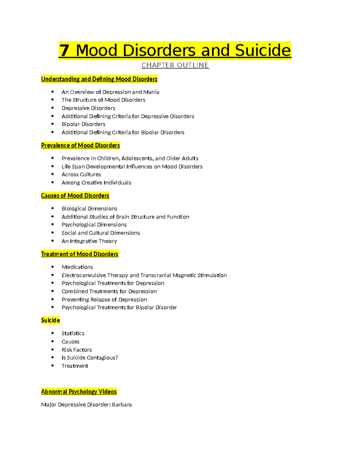 Docx - mskslsslsl - 7 Mood Disorders and Suicide CHAPTER OUTLINE ...