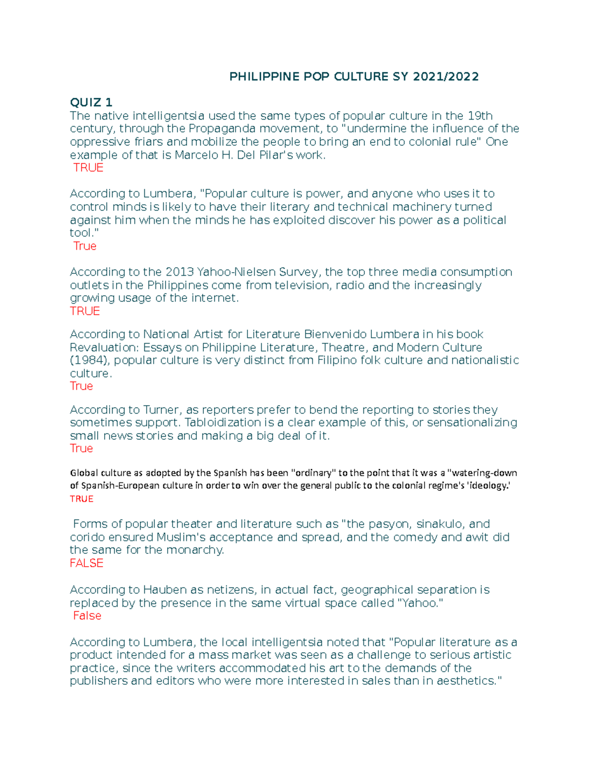 Philippine POP Culture QUIZ 1 - PHILIPPINE POP CULTURE SY 2021/ QUIZ 1 ...