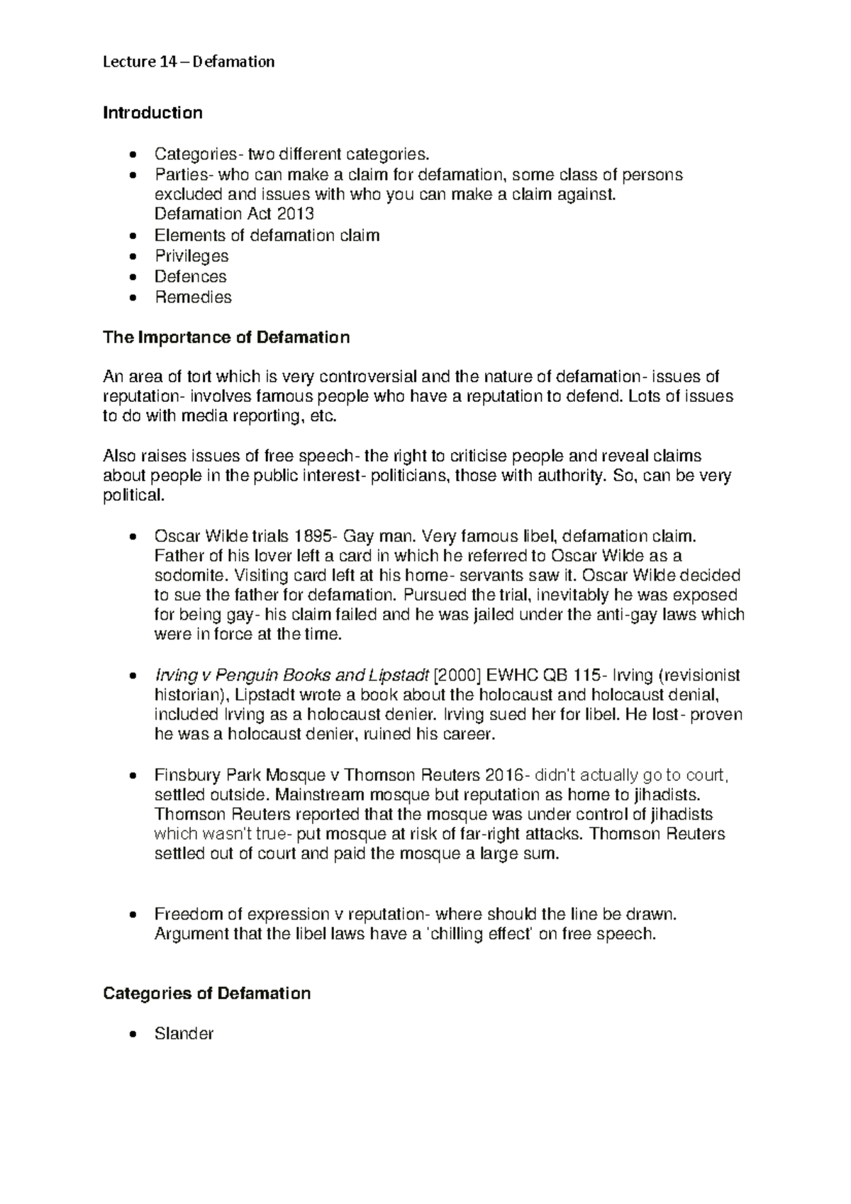 Lecture 14 - Defamation - Warning: TT: undefined function: 32 Warning: TT: undefined function ...