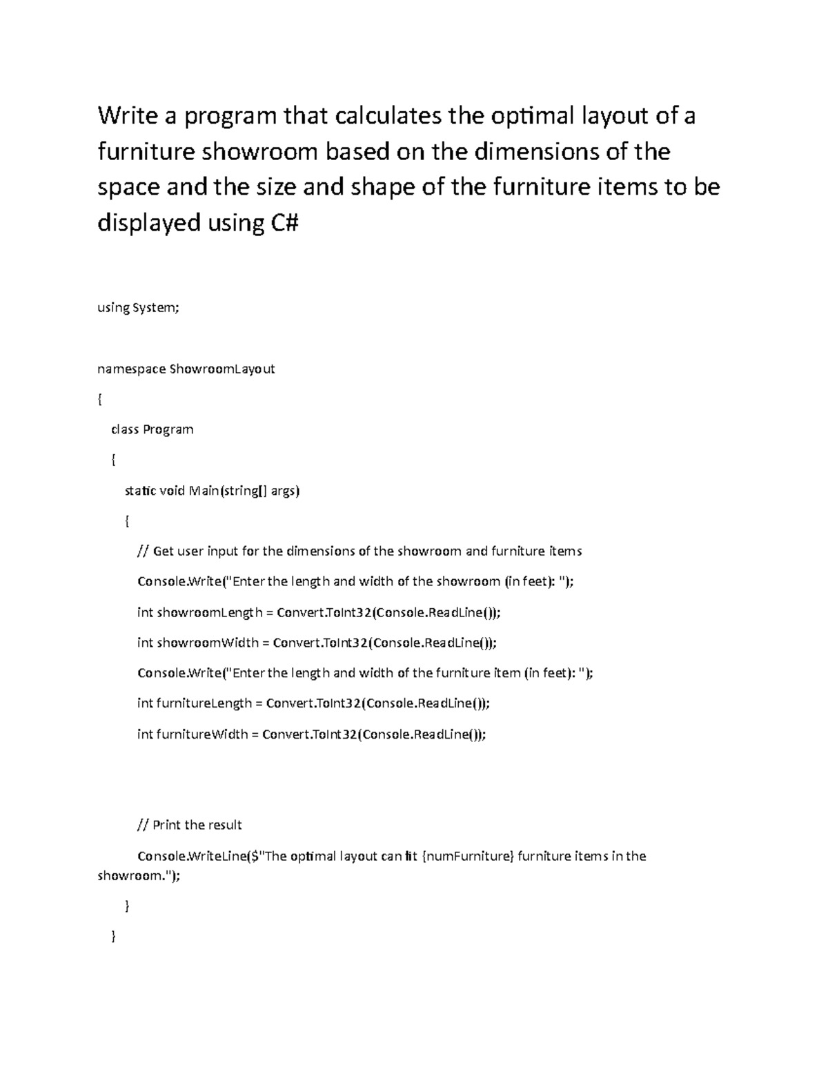 Comp6024-optimal layout-C# - Write a program that calculates the ...