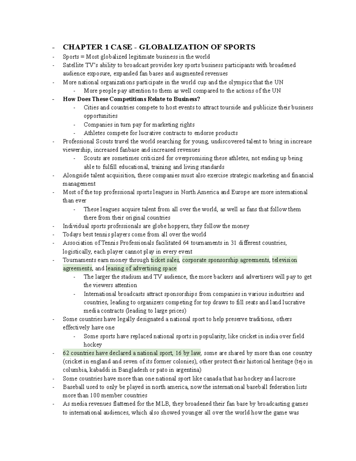 D270 Cases (Chapters 1-3) - CHAPTER 1 CASE - GLOBALIZATION OF SPORTS ...