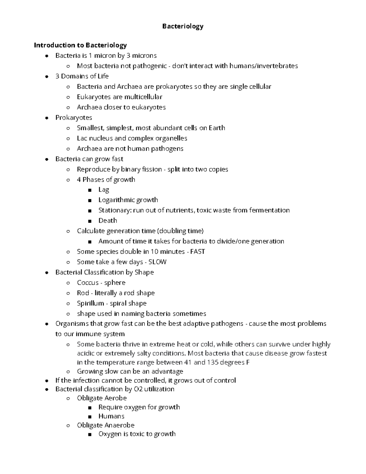 Bacteriology Review Notes - Introduction to Bacteriology Bacteria is 1 ...