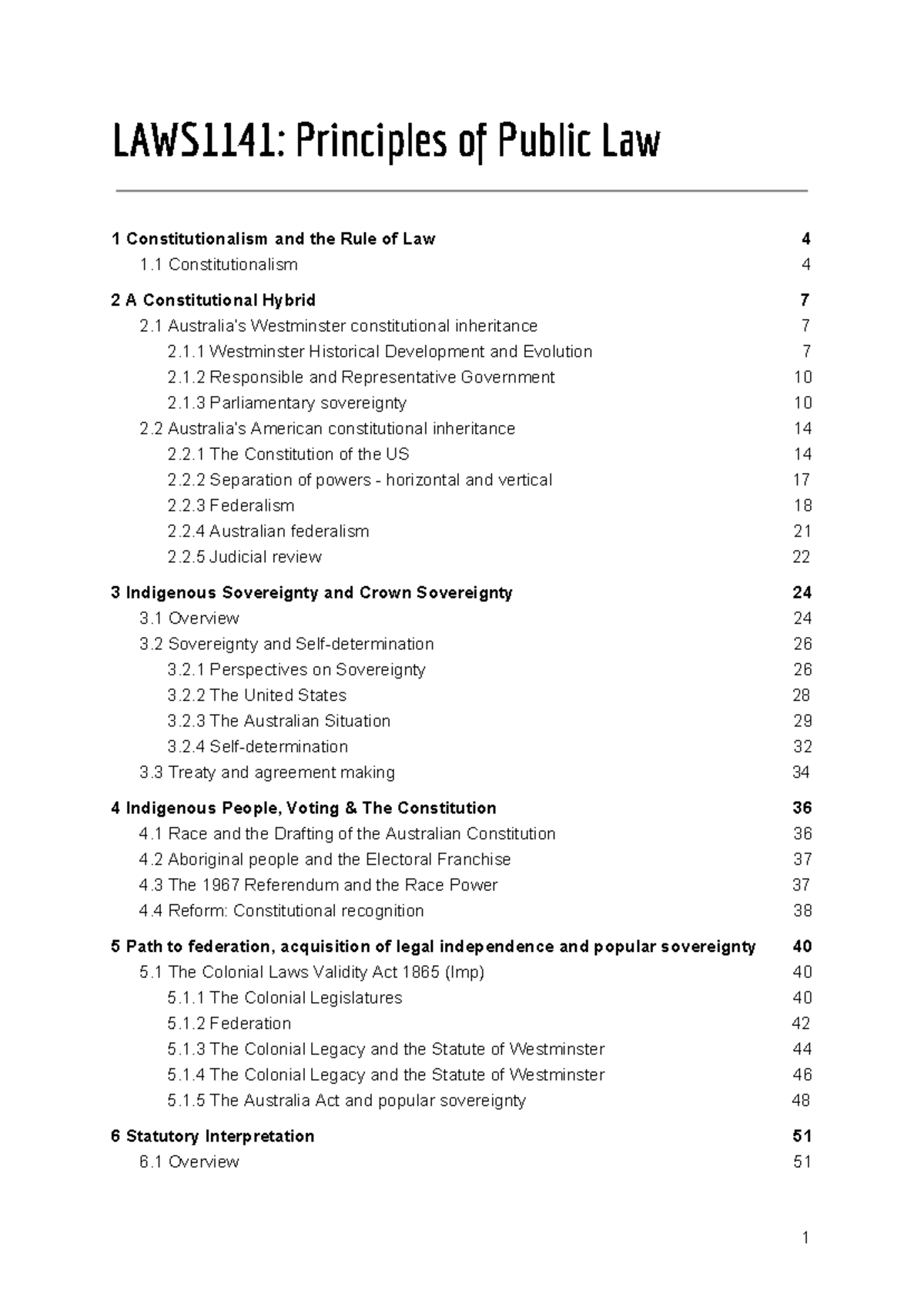 Hd 2018 detailed course notes laws1141 - LAWS1141: Principles of Public ...