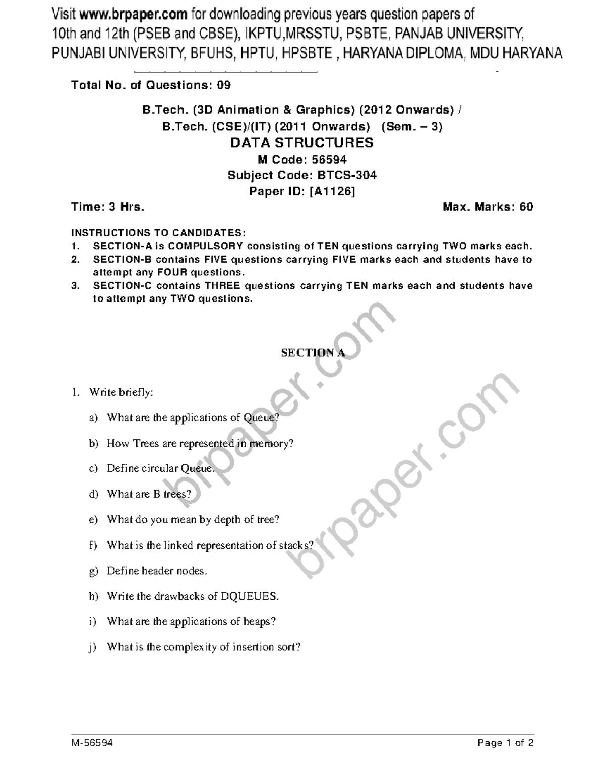Datas(3rd)May2018 - Previous year question paper of DSA - Roll No ...