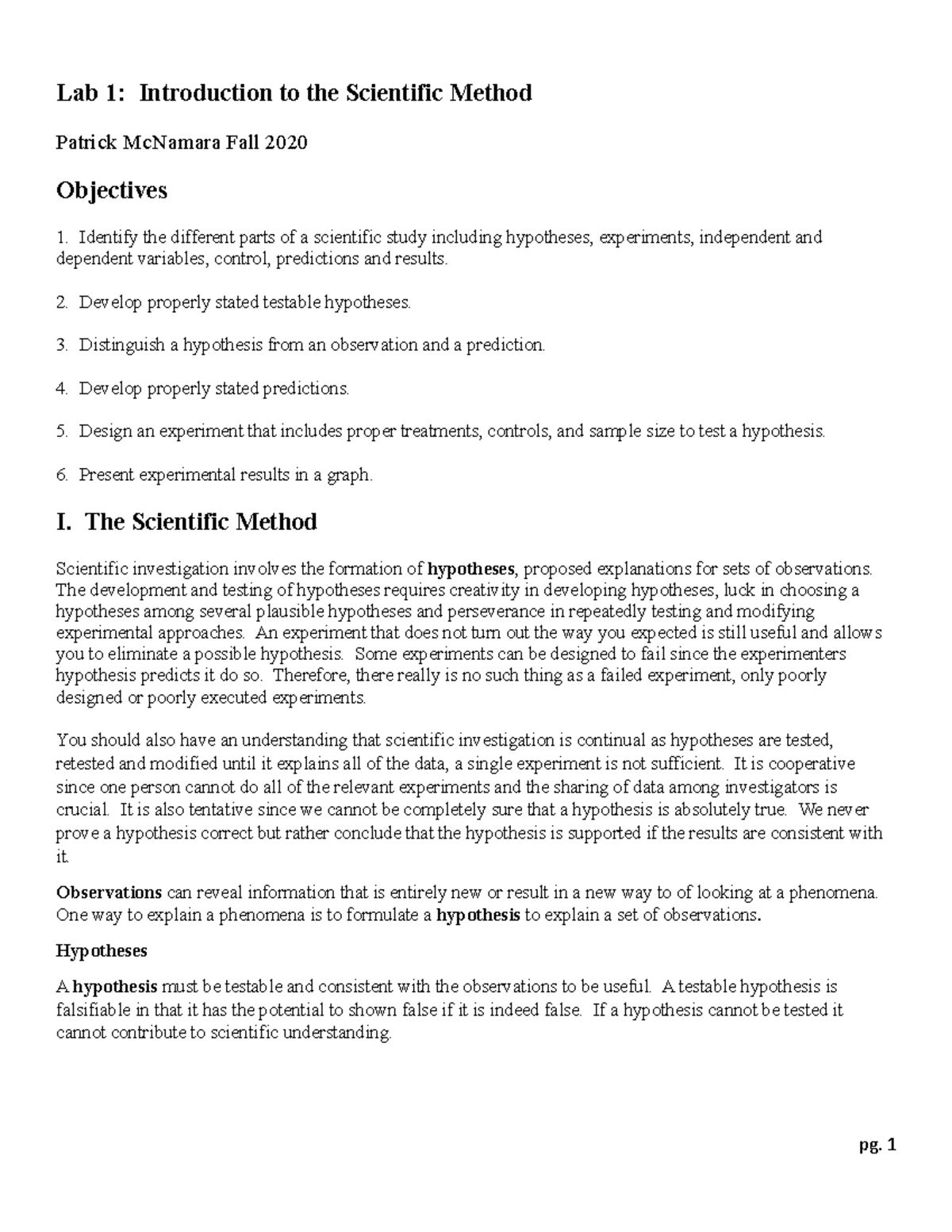 BIO 101 Lab 1 Fall 2020 - Lecture notes 2 - Lab 1: Introduction to the ...