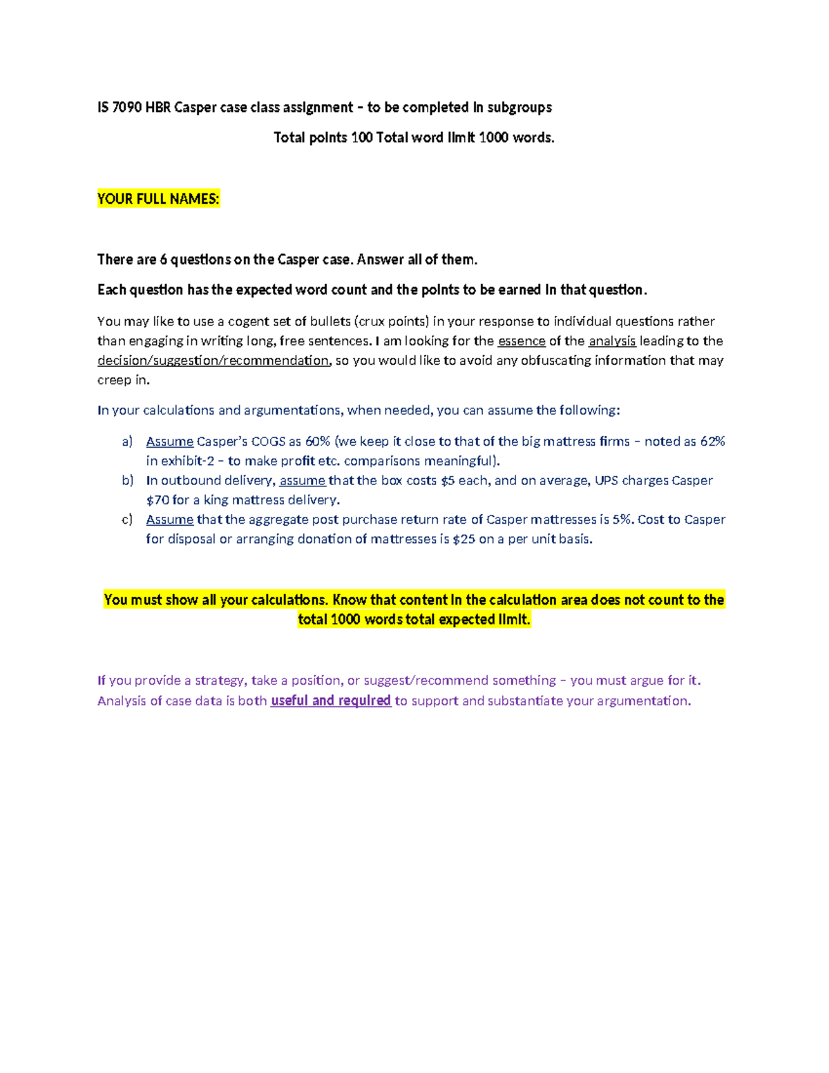 IS 7090 Casper case assignment 2023 - IS 7090 HBR Casper case class ...