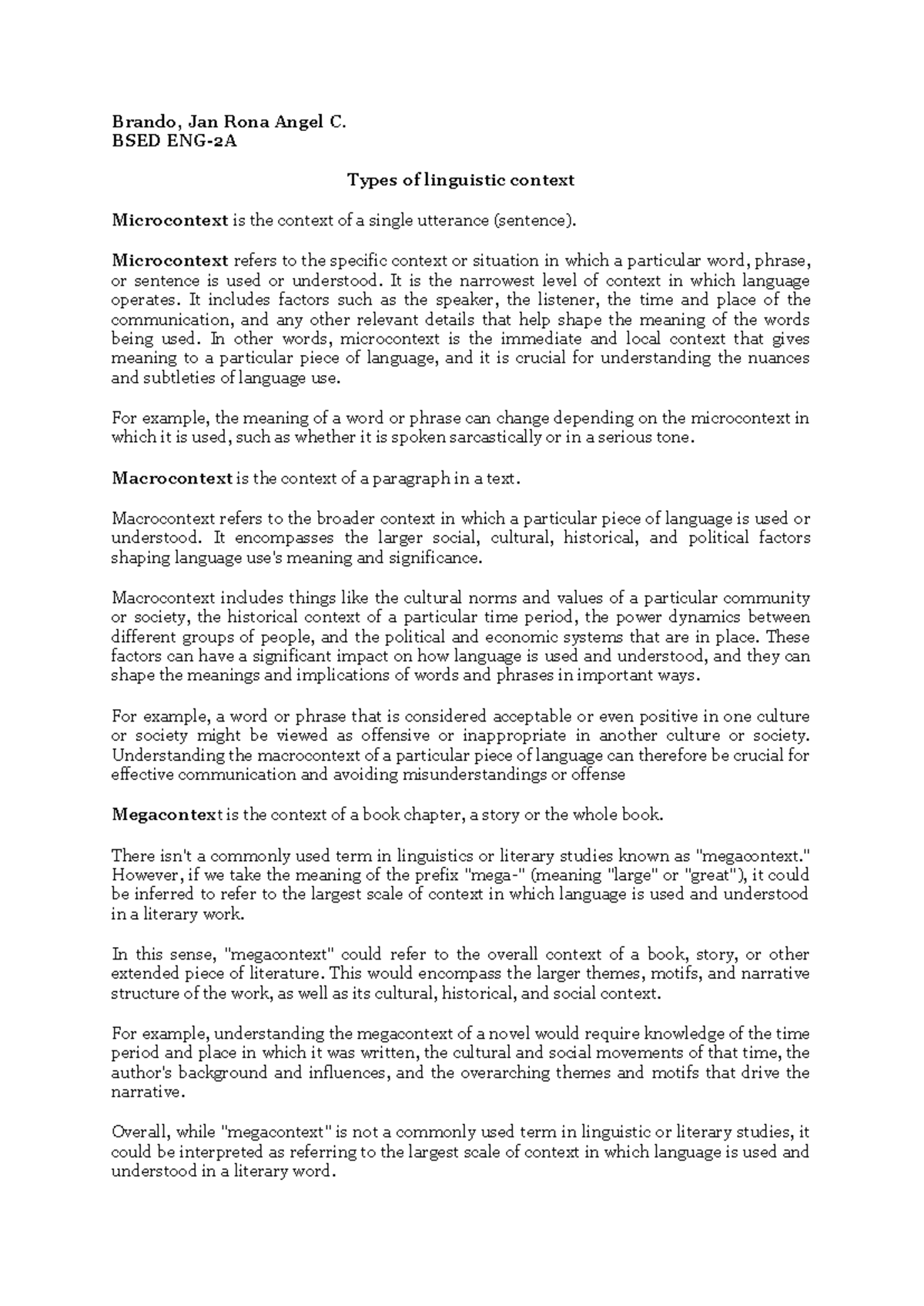 Stylistics assignment - Brando, Jan Rona Angel C. BSED ENG-2A Types of ...