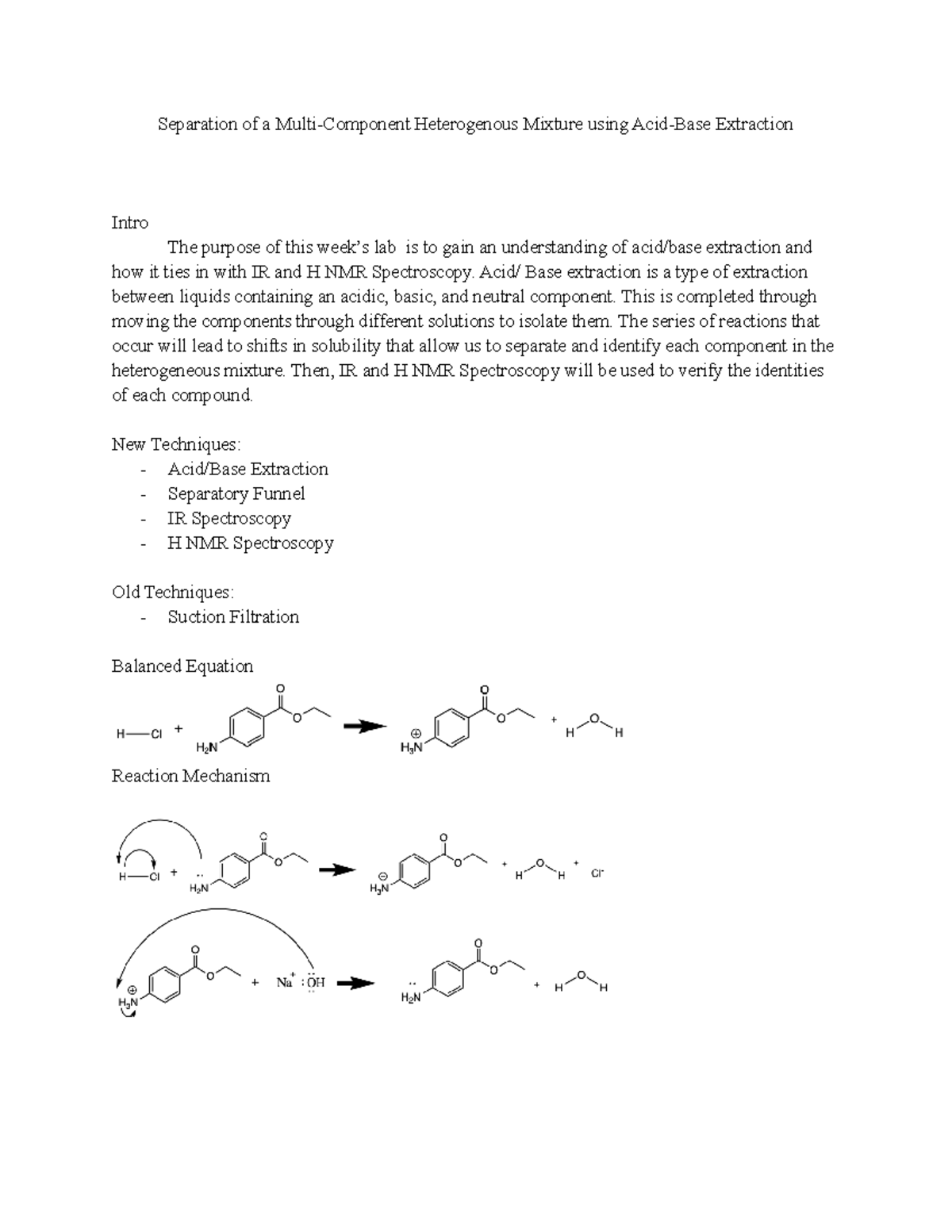 Separation of a Multi-Component Heterogenous Mixture using Acid-Base ...