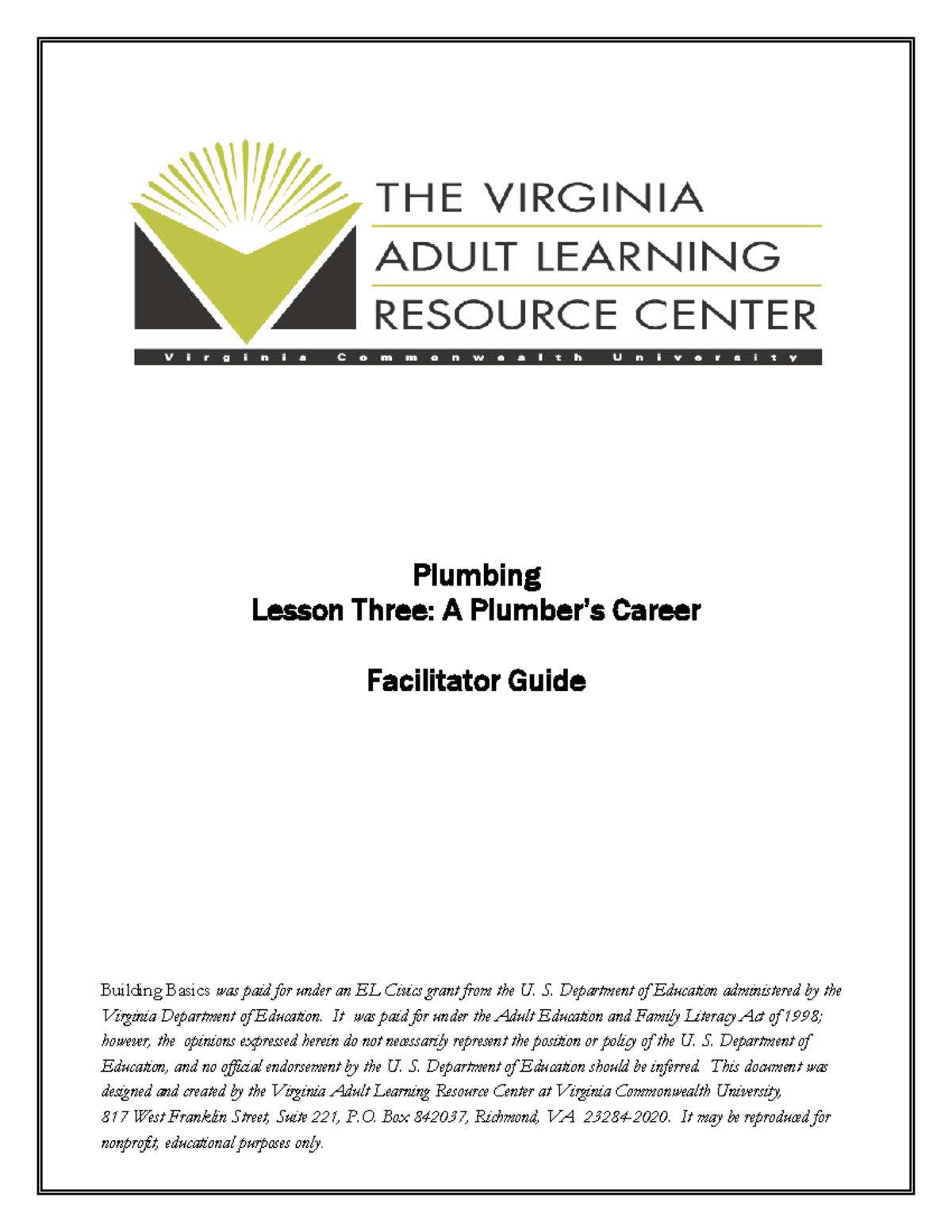 Lesson 3-A Plumbing Career Facilitator Guide - Plumbing Lesson Three: A ...