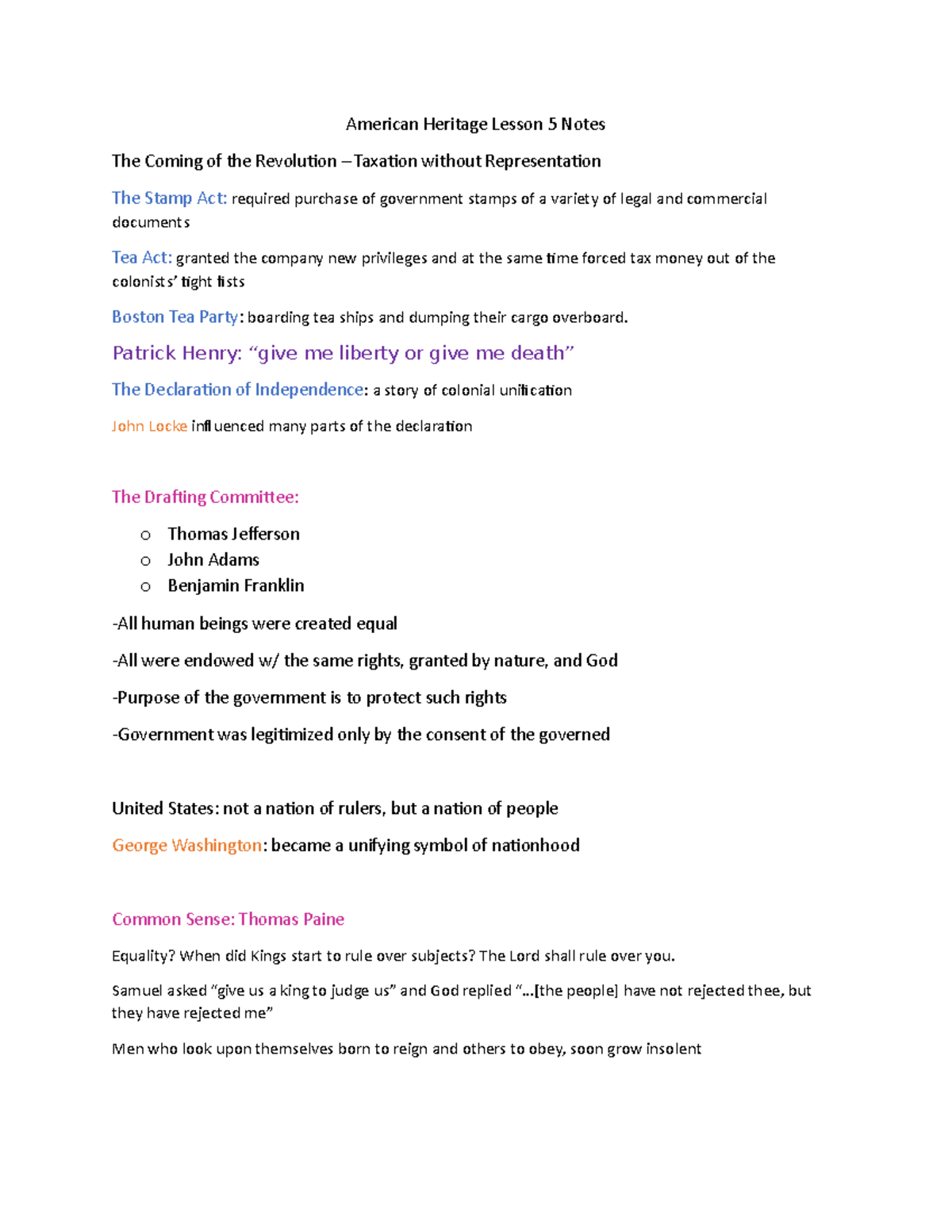 American Heritage Lesson 5 Notes - American Heritage Lesson 5 Notes The ...