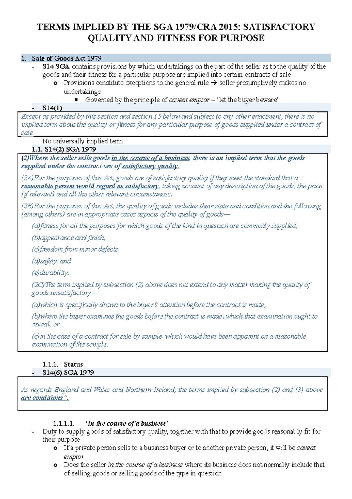Terms Implied BY THE SGA 1979 - TERMS IMPLIED BY THE SGA 1979/CRA 2015 ...
