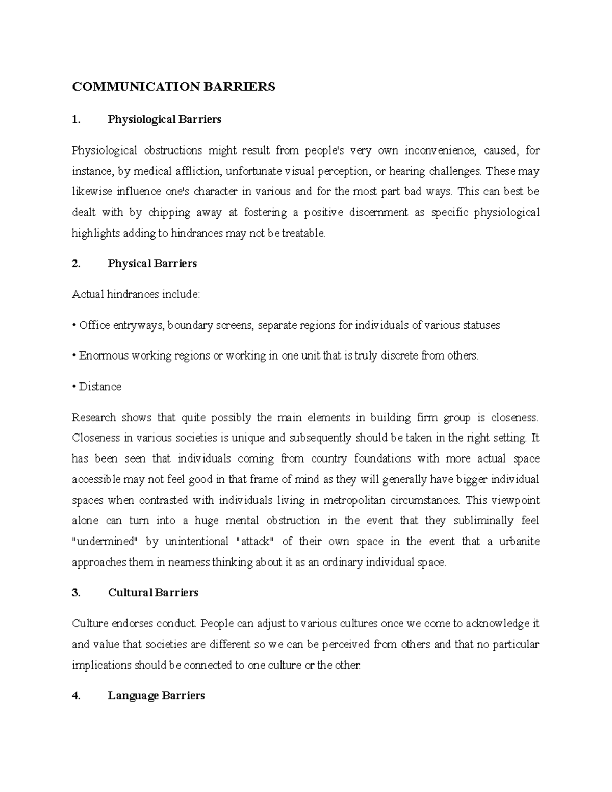 Communication Barriers - COMMUNICATION BARRIERS 1. Physiological ...