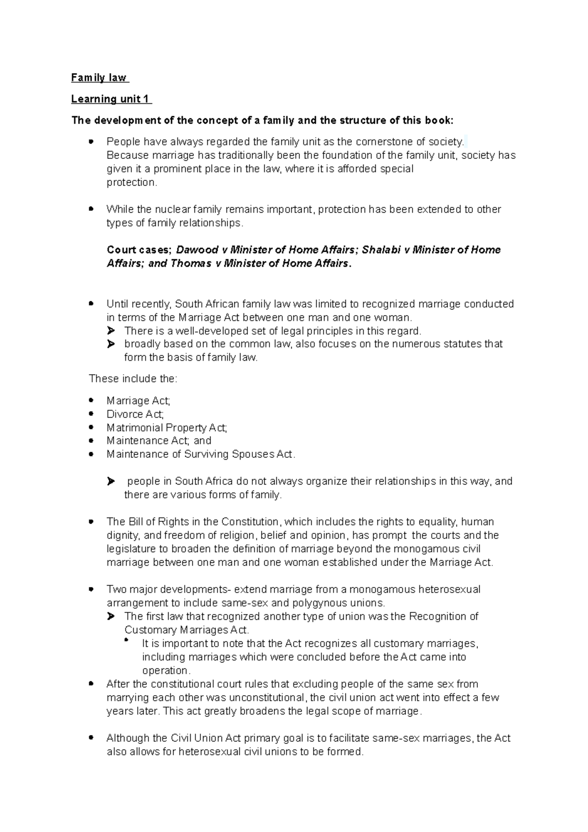 Learning unit 1 with cases - Family law Learning unit 1 The development ...