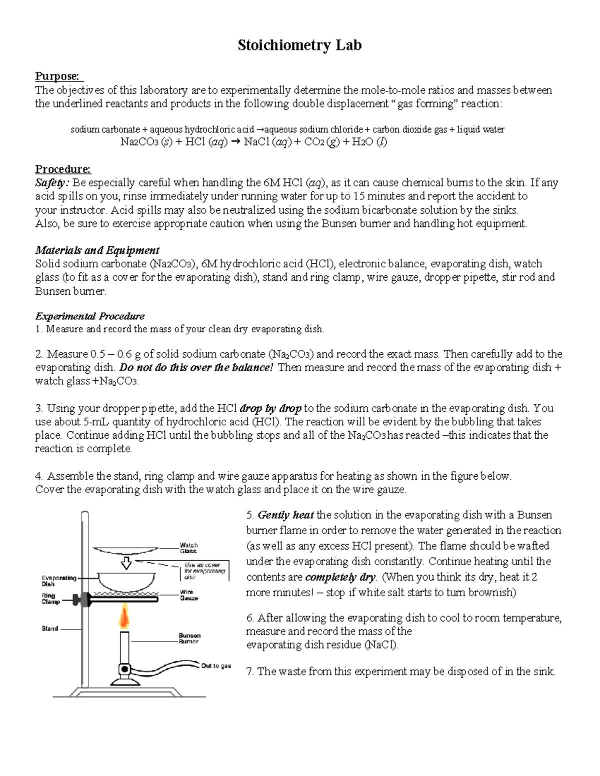 Stoichiometry Lab 1213 - Stoichiometry Lab Purpose: The objectives of this laboratory are to ...