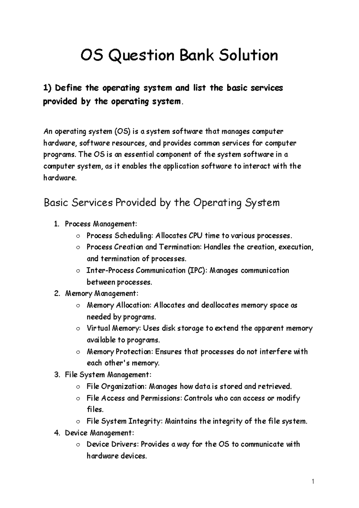 OS Question Bank Solution 1-15 - OS Question Bank Solution 1) Define the operating system and ...