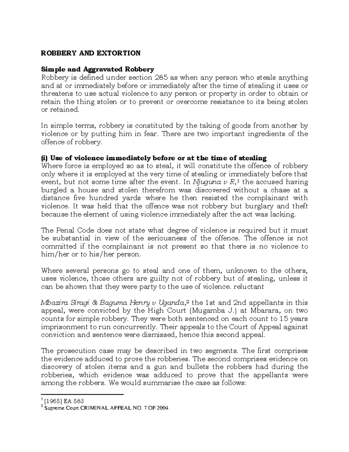 Notes on Robbery and Extortation - ROBBERY AND EXTORTION Simple and ...