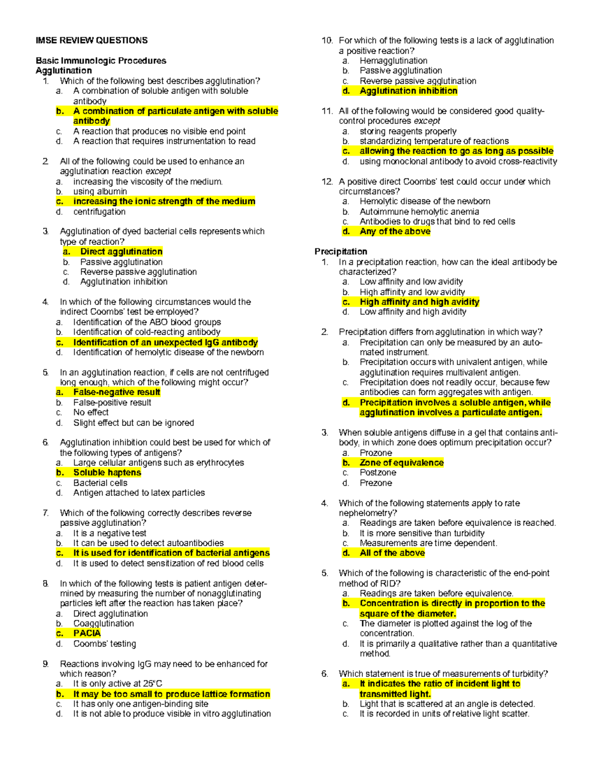 IMSE- Review- Questions - IMSE REVIEW QUESTIONS Basic Immunologic ...