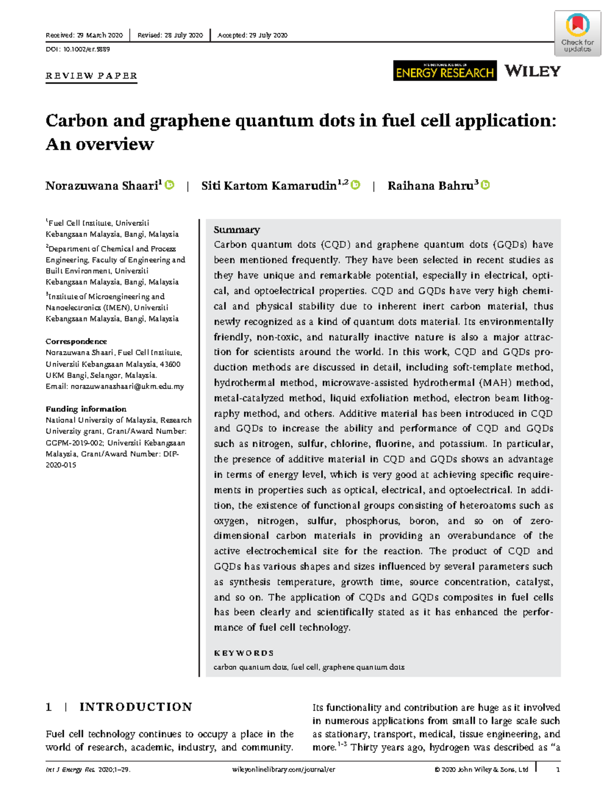 Carbon and graphene quantum dots in fuel cell application - An overview ...