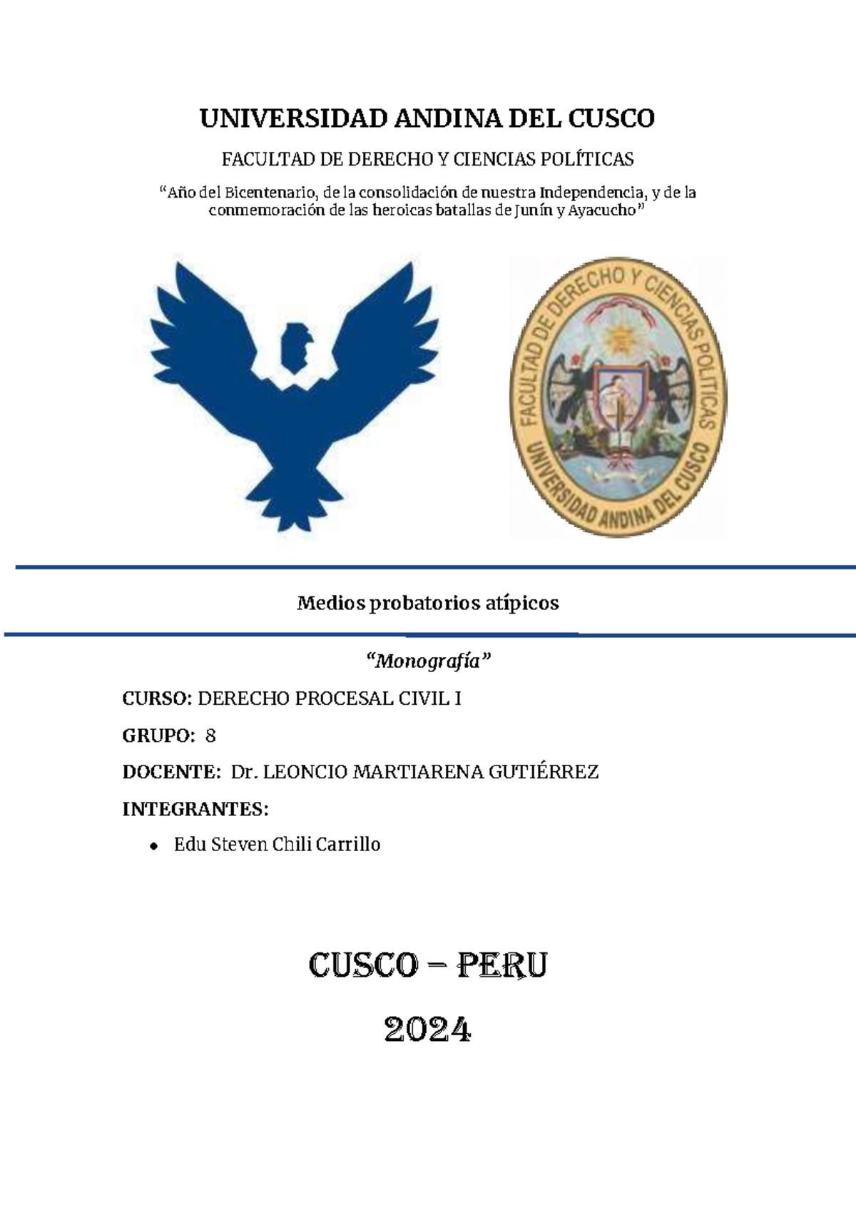 Universidad Andina DEL Cusco - UNIVERSIDAD ANDINA DEL CUSCO FACULTAD DE ...