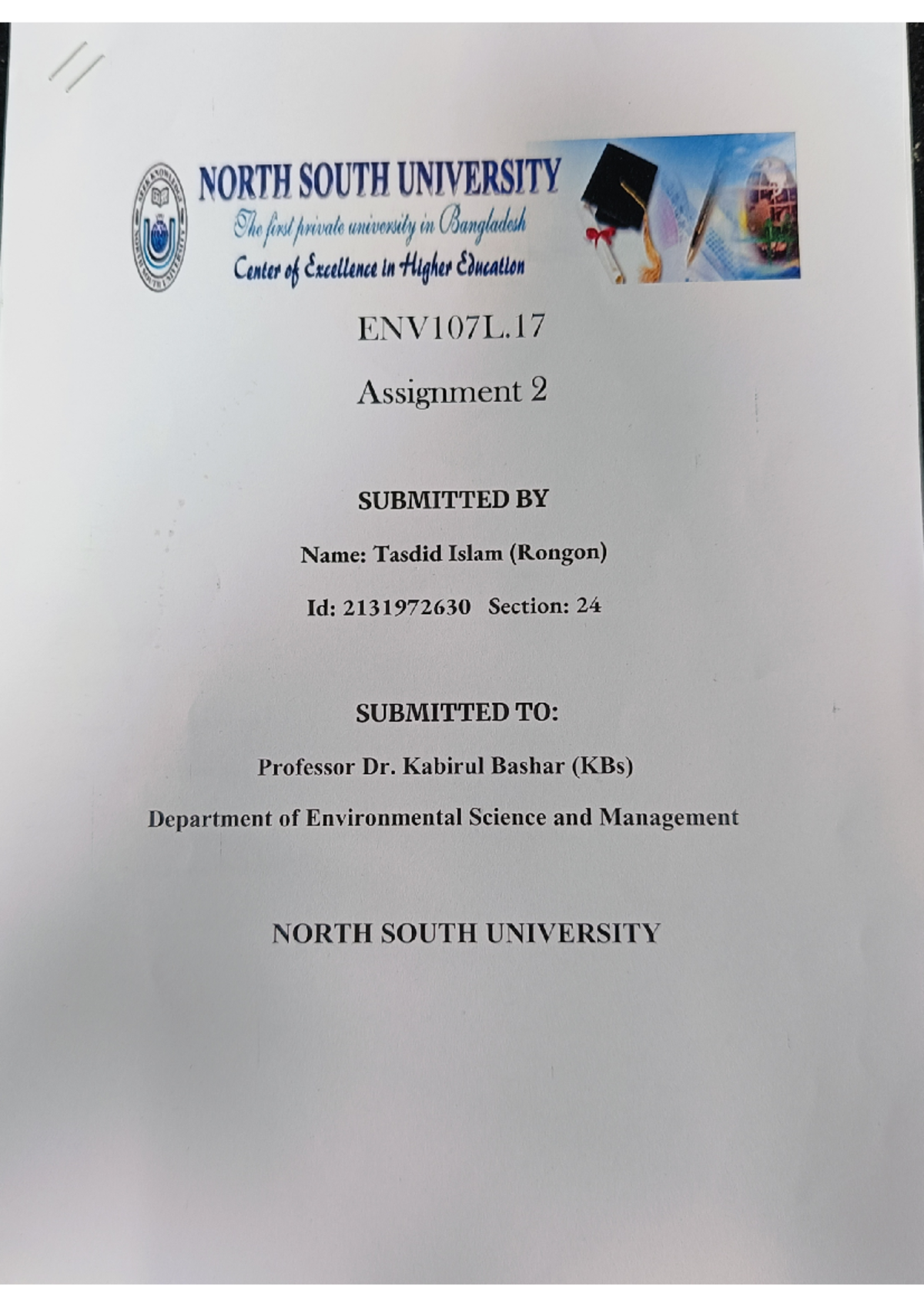 Env lab assignment 2 - fgfg - Introduction to Environmental Science ...