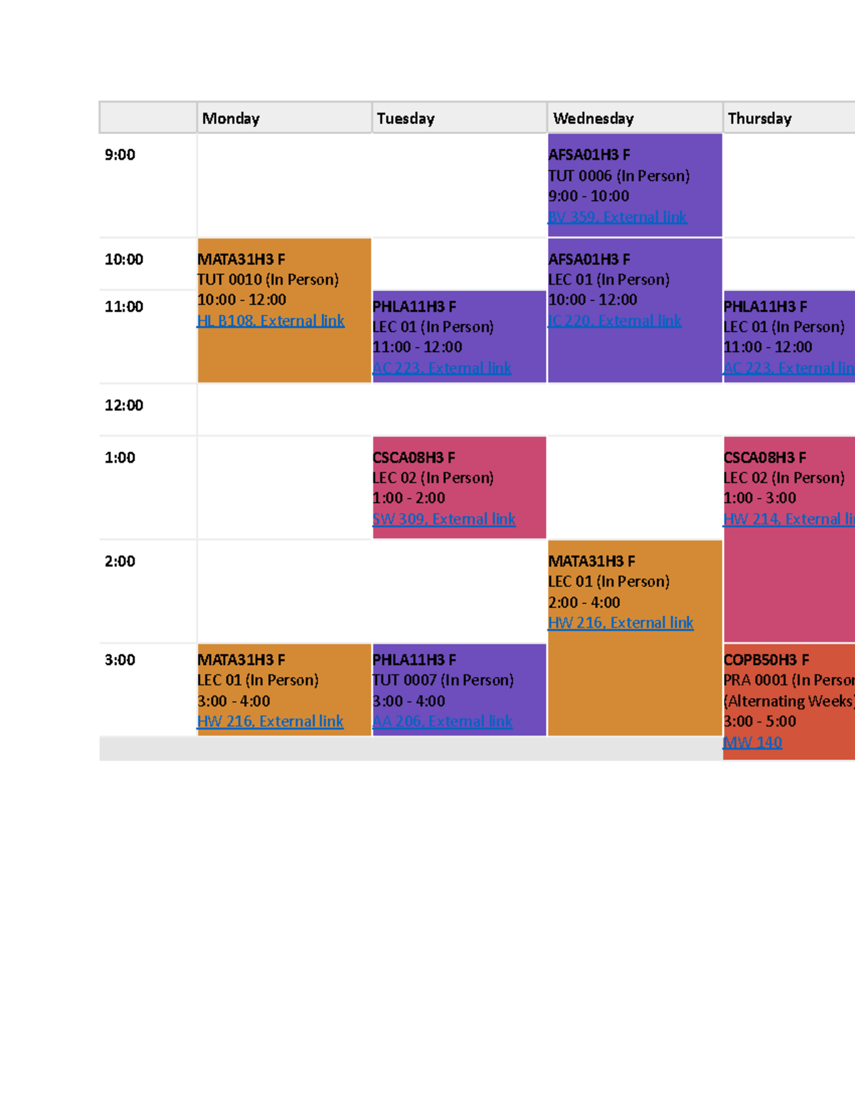 Calend - bru - Monday Tuesday Wednesday Thursday 9:00 AFSA01H3 F TUT ...