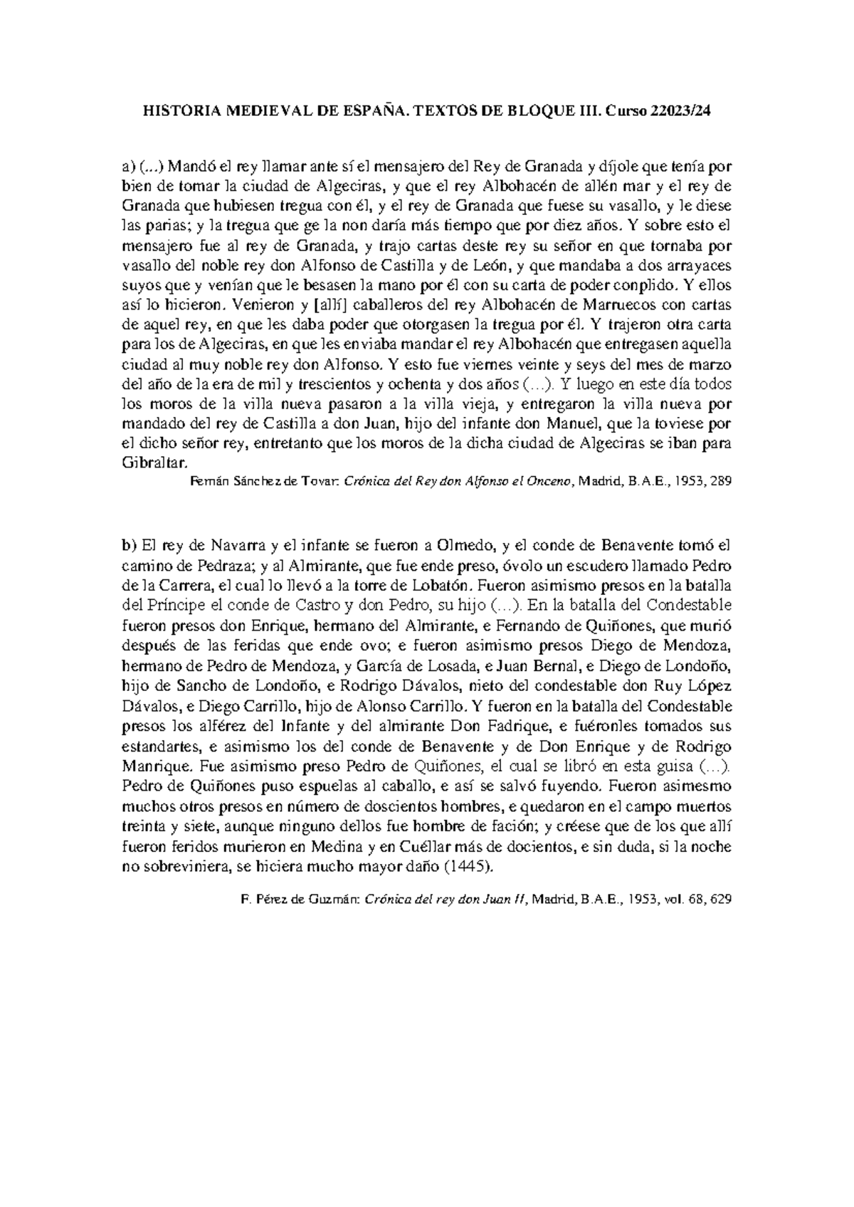 HME Textos Bloque III - HISTORIA MEDIEVAL DE ESPAÑA. TEXTOS DE BLOQUE ...
