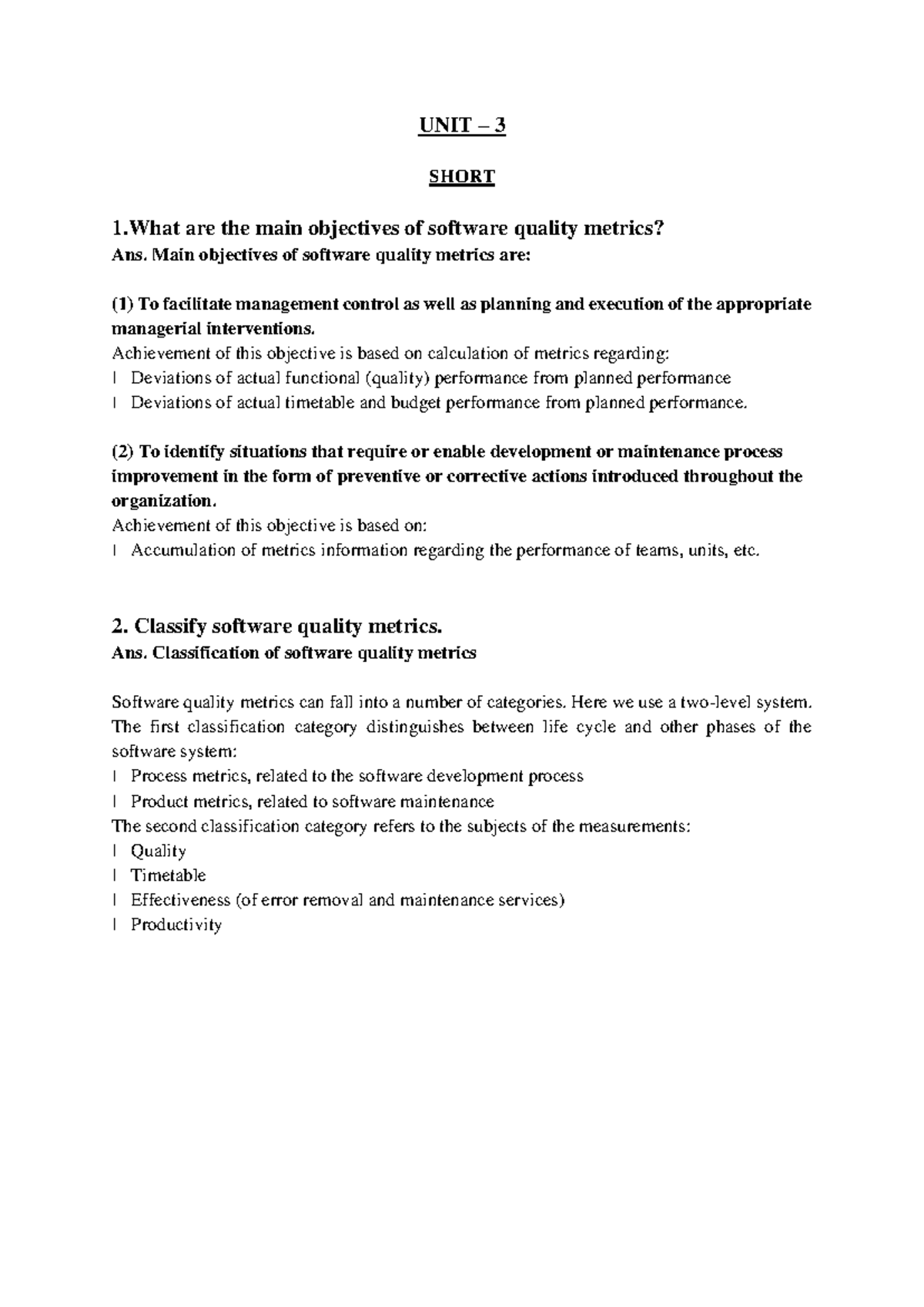 SQT UNIT 3 - software quality testing notes - UNIT – 3 SHORT 1 are the ...