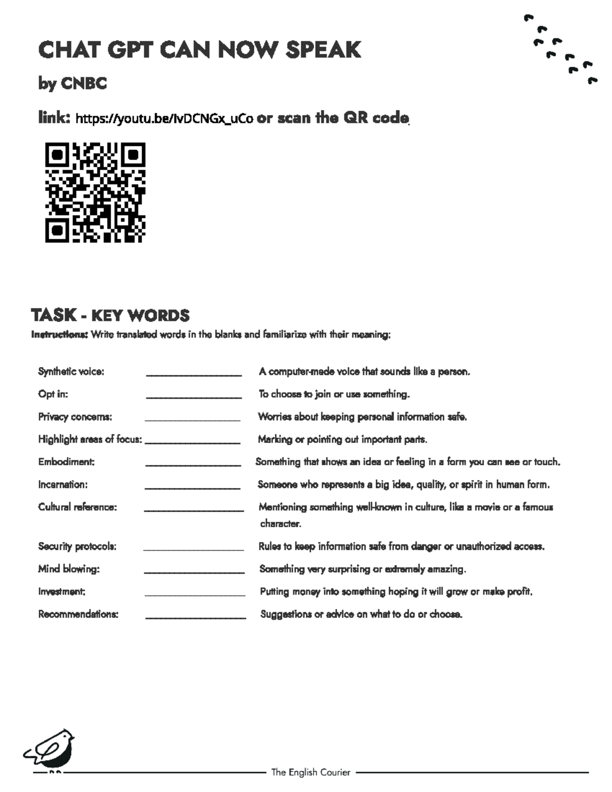 Chatpgt student - CHAT GPT CAN NOW SPEAK TASK - KEY W ORDS Instructions ...