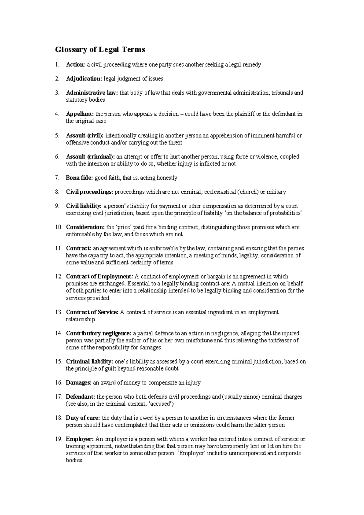 Glossary of terms - Glossary of Legal Terms Action: a civil proceeding ...