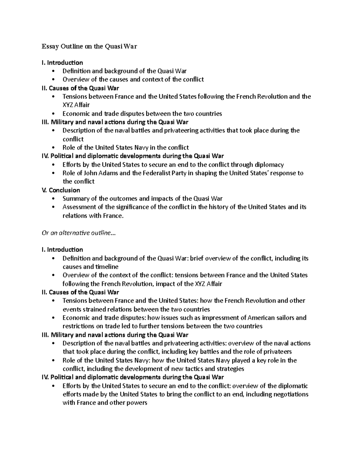 Studoco Essay Outline on the Quasi War - Essay Outline on the Quasi War ...