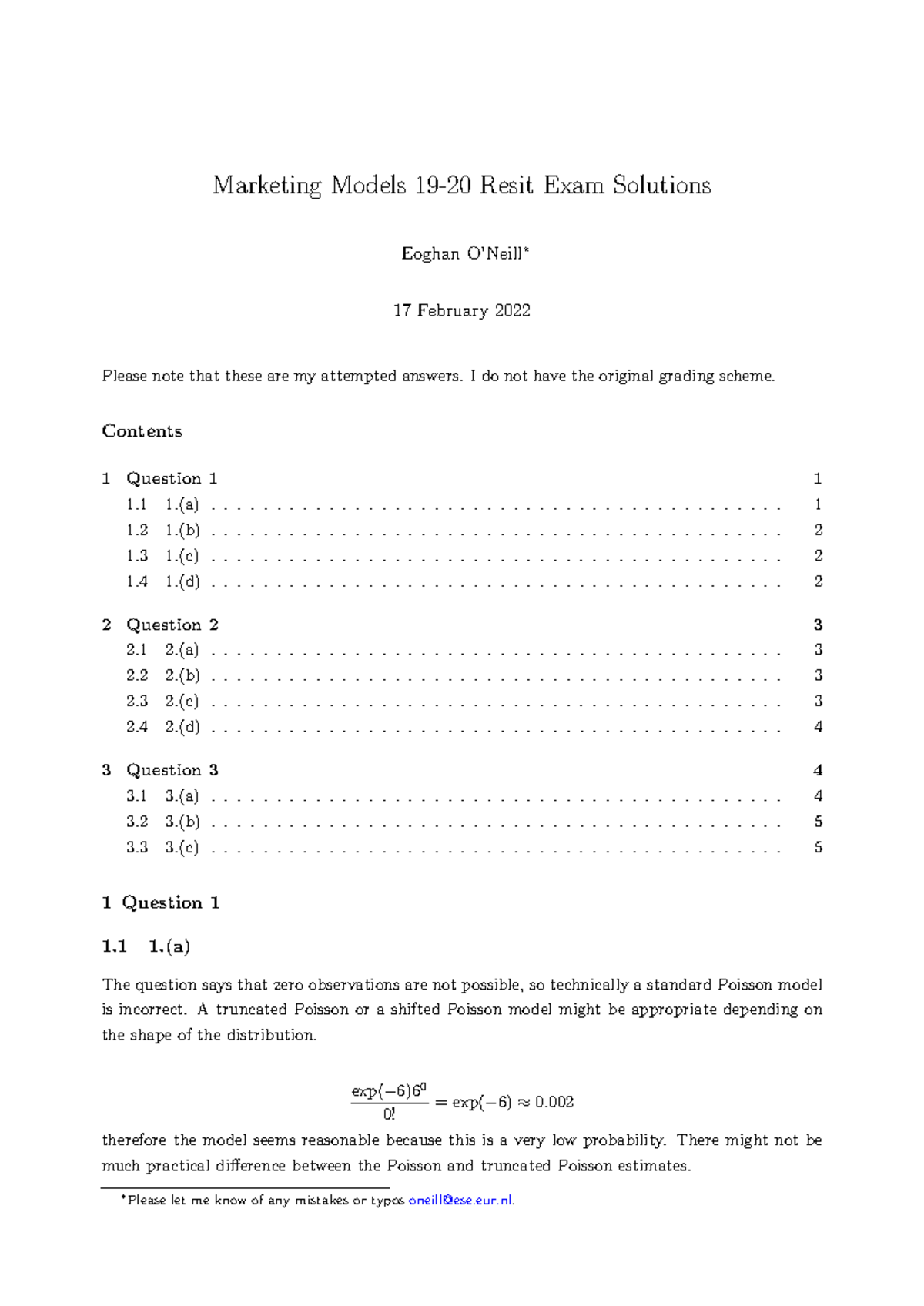 Exam1920 - resit solutions - uploaded 2022 - Marketing Models 19-20 Resit Exam Solutions Eoghan ...