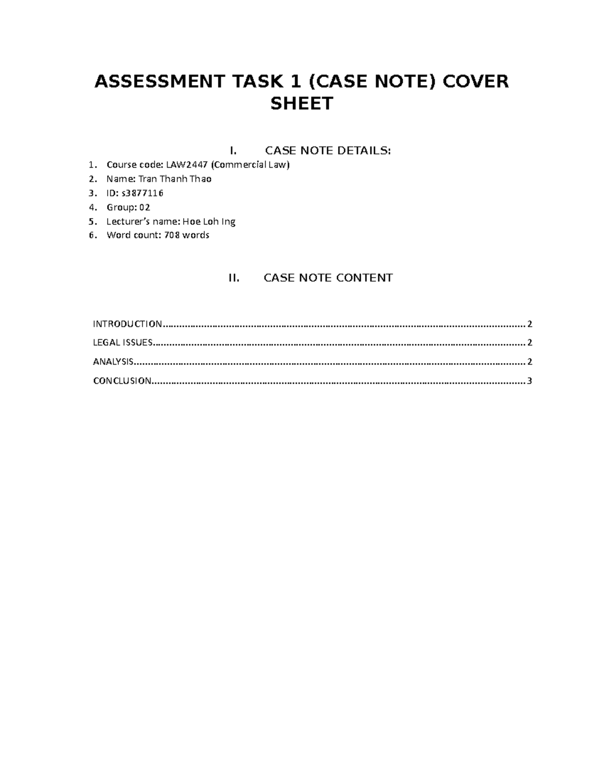 Commercial Law - ASM 1 - Sample from RMIT University Vietnam, Hanoi ...