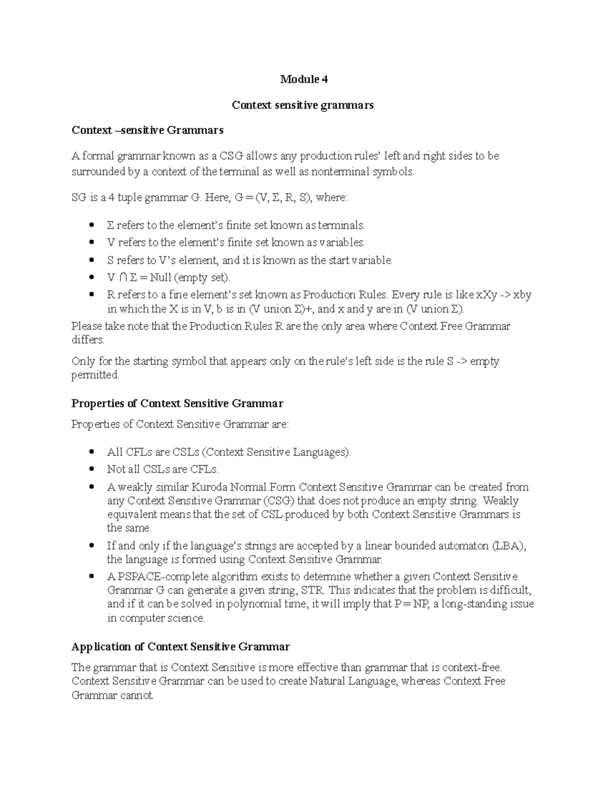 Flatmodule 4 - Notes - Module 4 Context sensitive grammars Context ...