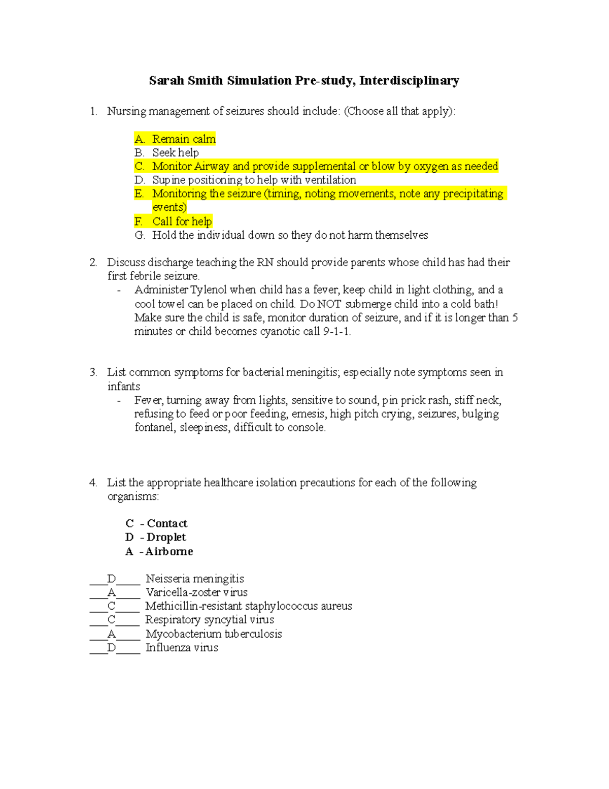 Pediatric Simulation 2 - Sarah Smith Simulation Pre-study ...