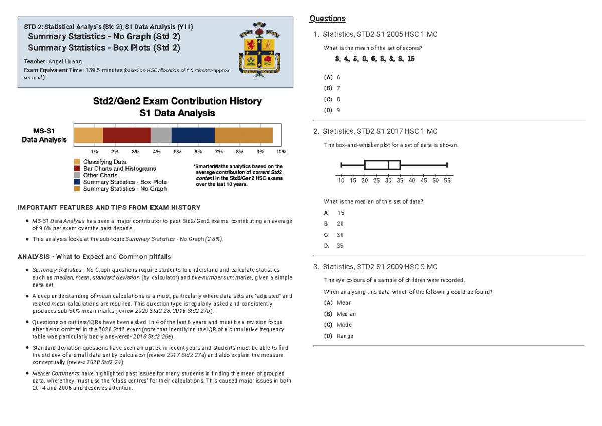 Ch11 HSC Describing Data (Summary Stats) - STD 2: Statistical Analysis ...