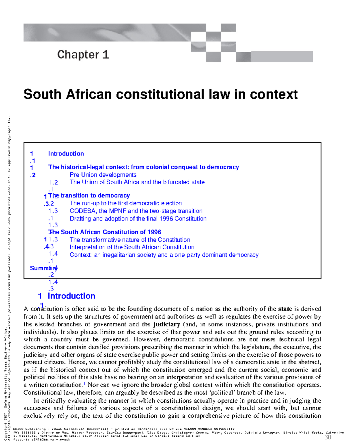 Pierre De Vos Warr 2021 Chapter 1 Southafricanc South African Constitut ...