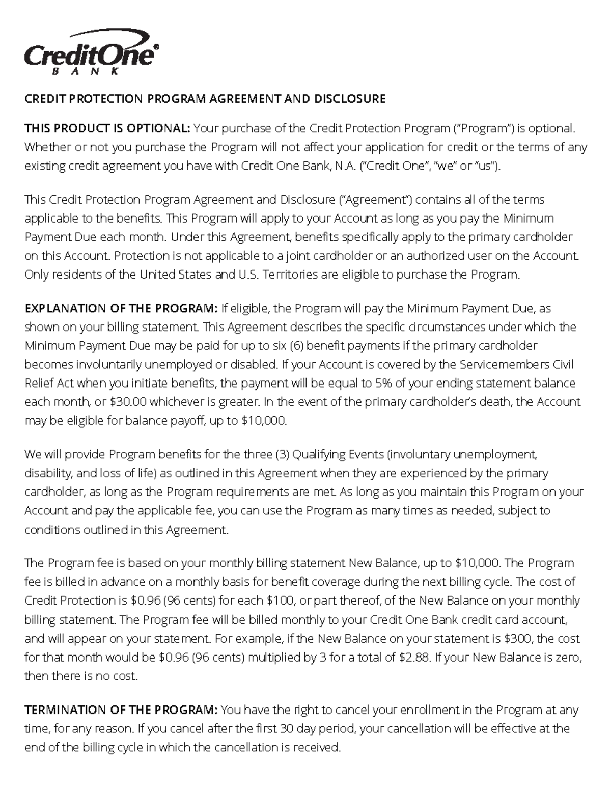 CP-Agreement - idk - CREDIT PROTECTION PROGRAM AGREEMENT AND DISCLOSURE ...