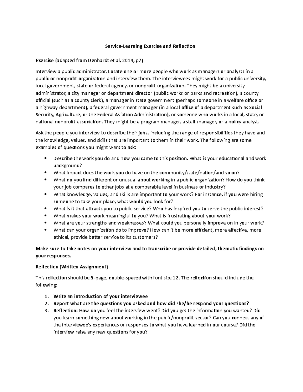 PUB 300 Service-Learning Exercise and Reflection - Service-Learning ...