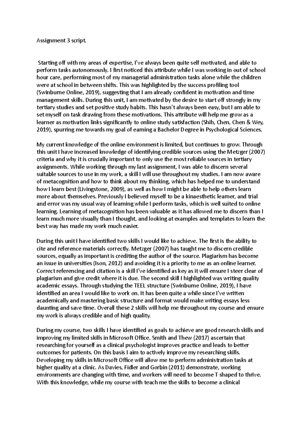 Assignment 3 script - Assignment 3 script. Starting off with my areas of expertise, I’ve always ...