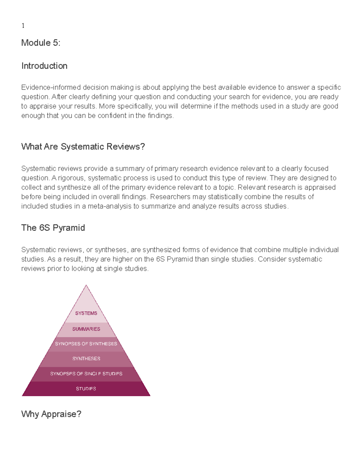Online Module 5 - Module 5: Introduction Evidence-informed decision ...