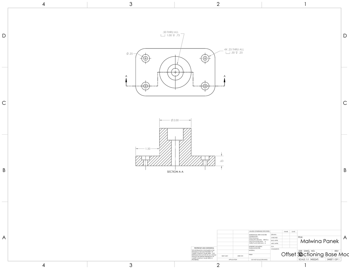 Offset Sectioning Base Model - 4X .25 THRU ALL .50. .50 THRU ALL 1. . A ...