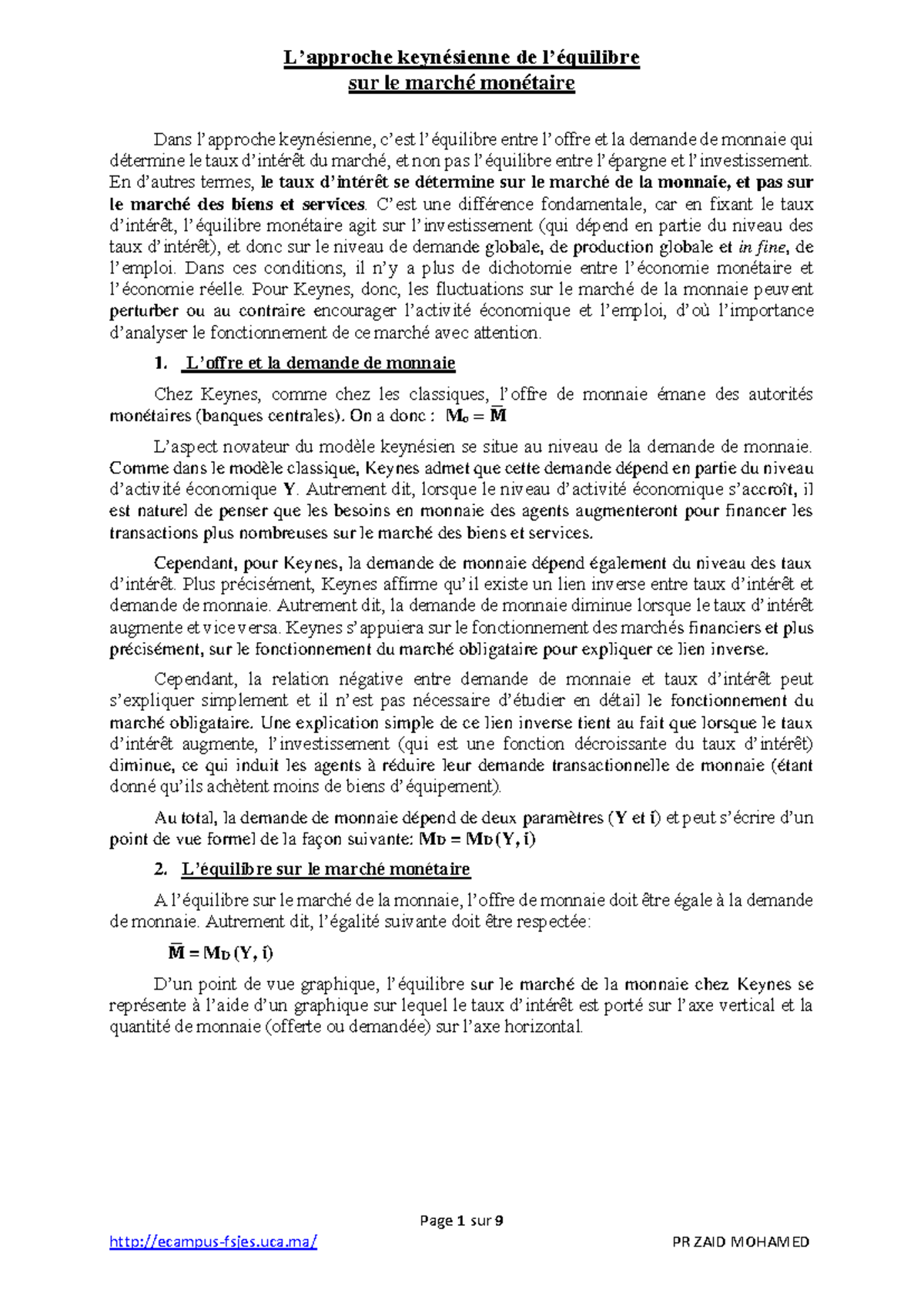 Effet Keynes - Effet Pigou - IS-LM - Page 1 sur 9 L’approche ...