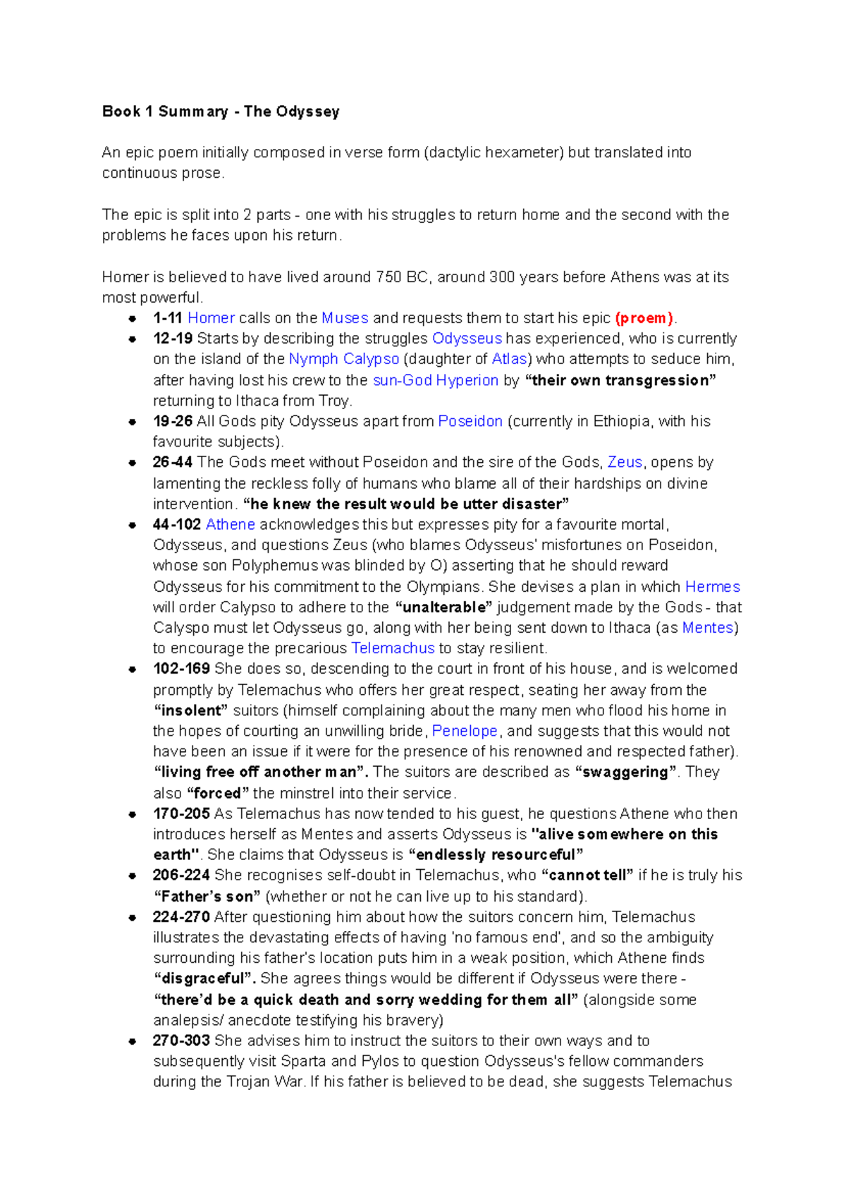 Book 1 Summary - Book 1 Summary - The Odyssey An epic poem initially ...