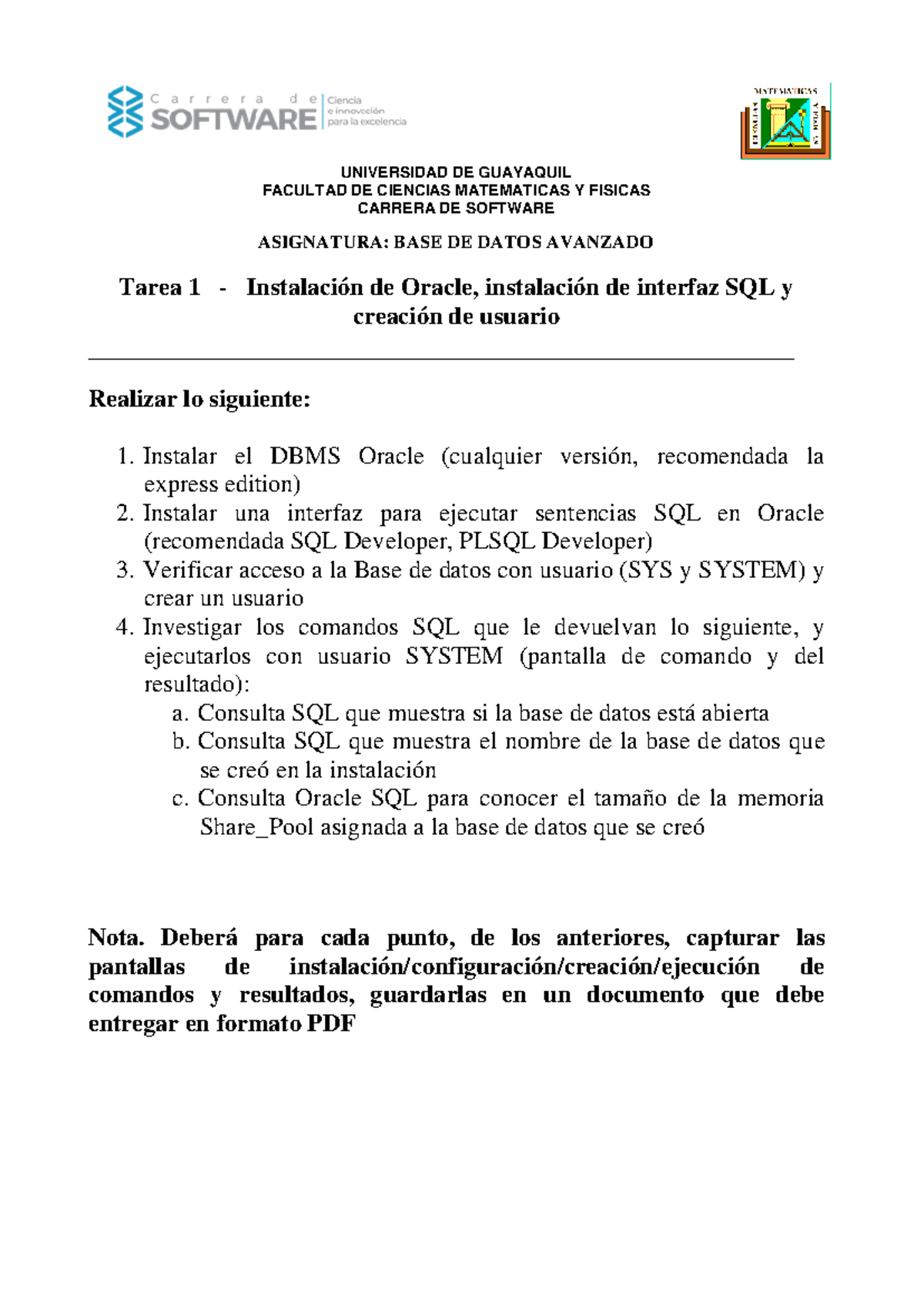 Tarea 1 - dddddd - base de datos - UG - Studocu